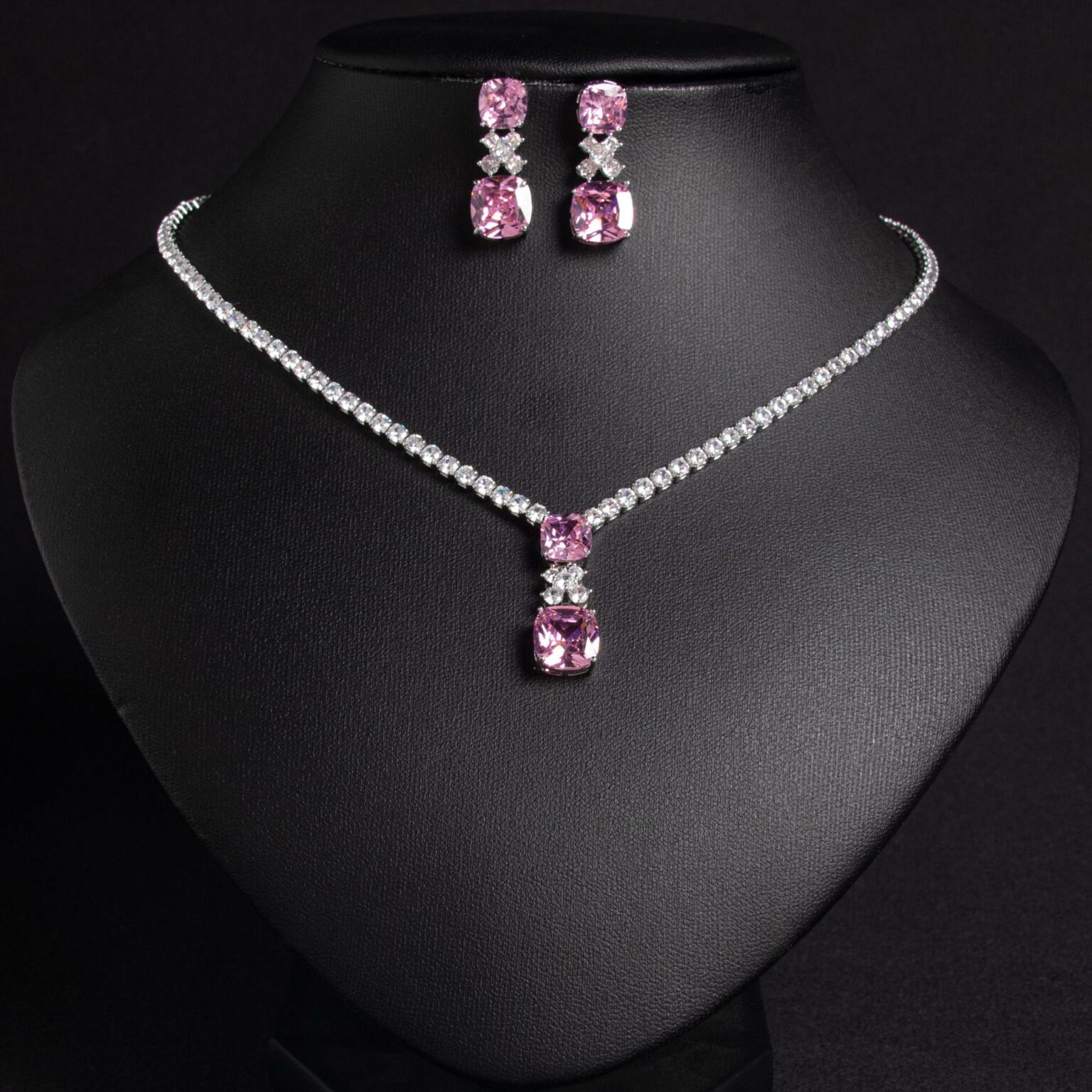 Luxury Geometric Square Bridal Jewelry Set | Crystal Zircon Necklace ...