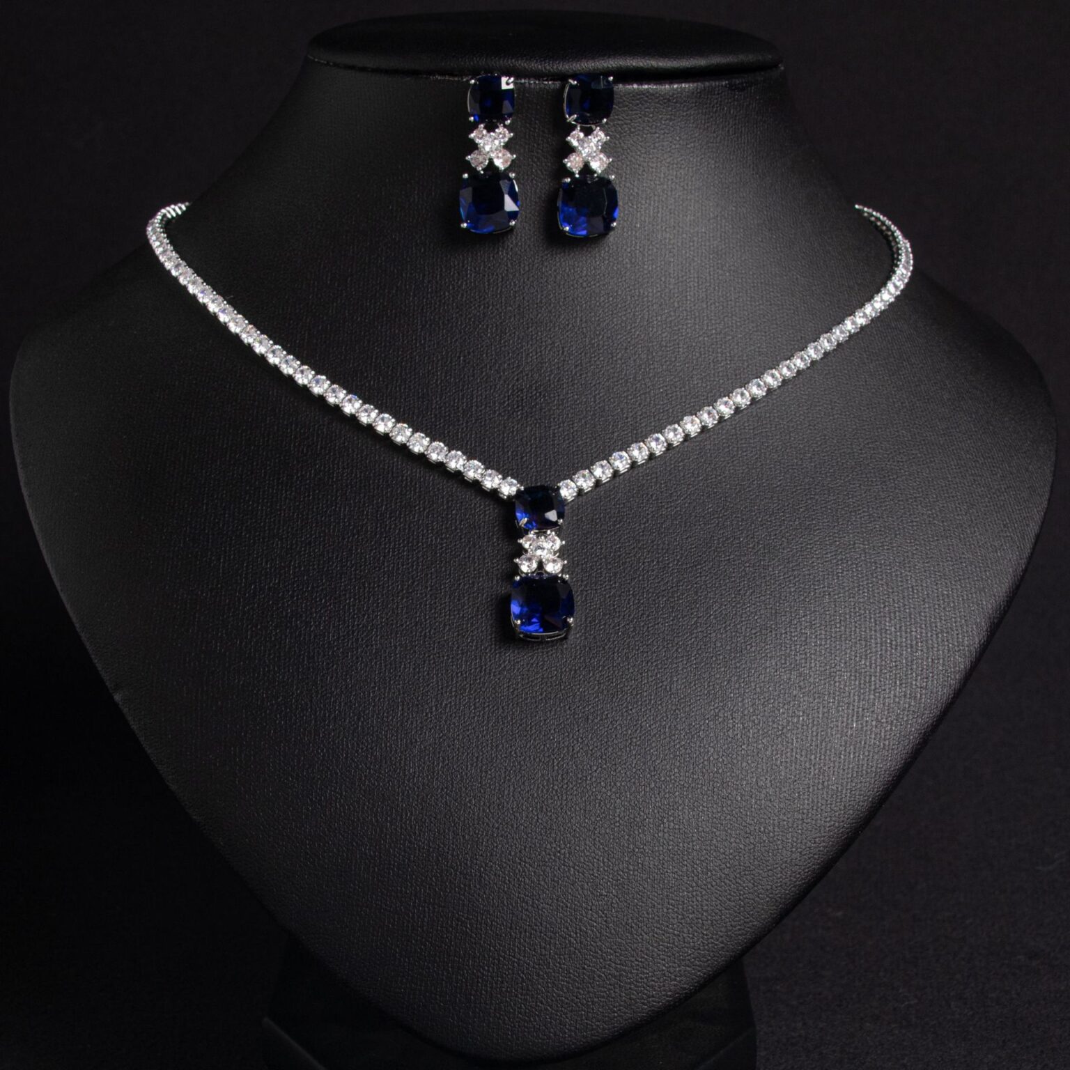 Luxury Geometric Square Bridal Jewelry Set | Crystal Zircon Necklace ...